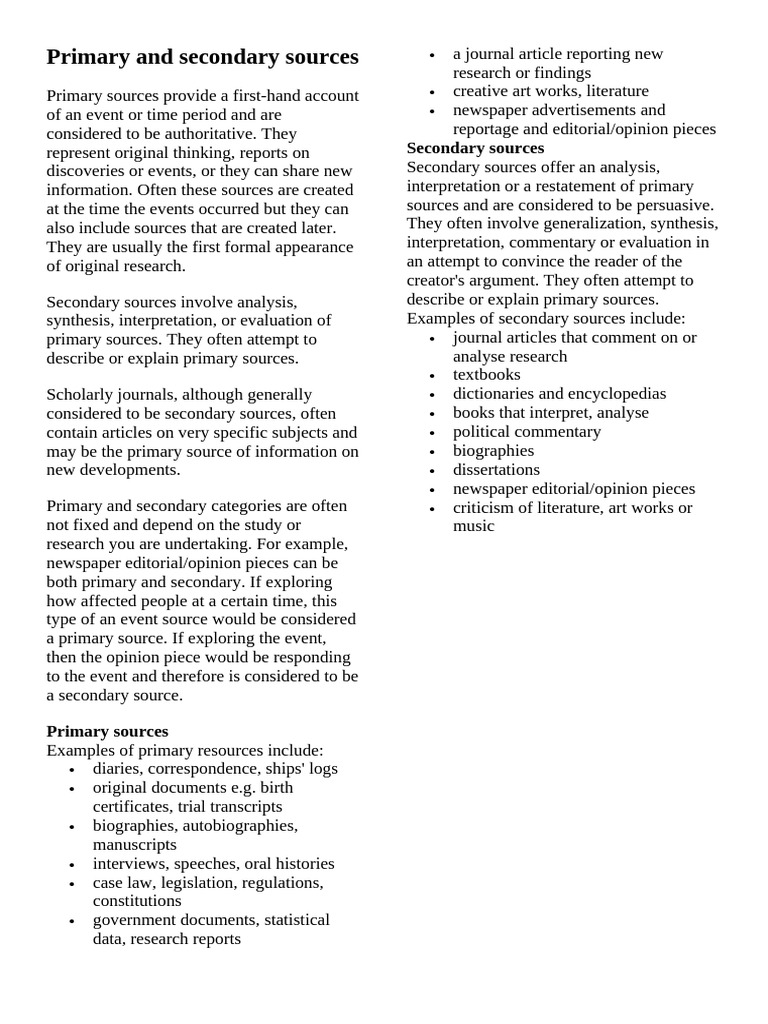 Primary and Secondary Sources | PDF | Primary Sources | Science