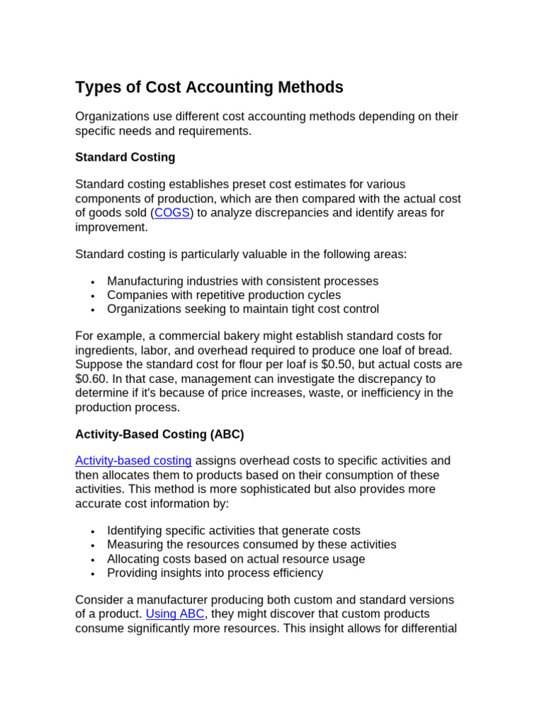 Cost Accounting Methods Explained | PDF | Cost Accounting | Lean ...