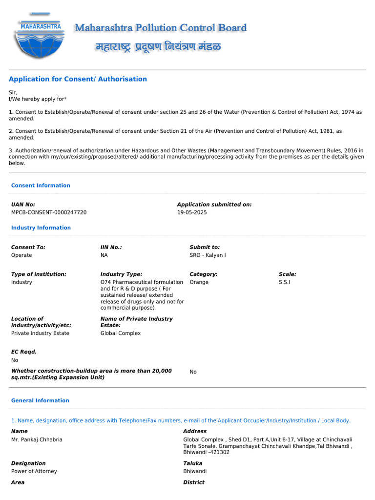 Mpcb Consent Application - 0000247720 | PDF | Waste | Waste Management