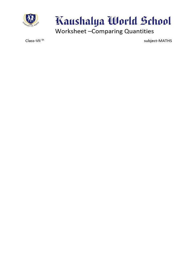 Comparing Quantities Worksheet for Class VII | PDF