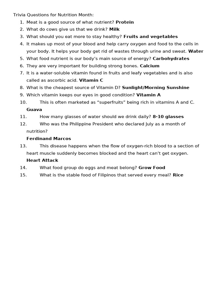 Nutrition Month Trivia Questions | PDF