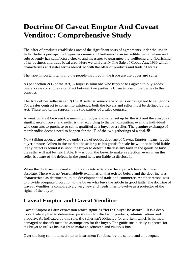 Doctrine of Caveat Emptor and Caveat Venditor | PDF | Common Law