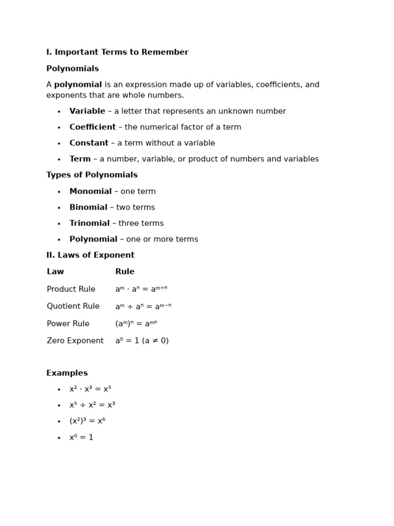 Understanding Polynomials and Exponents | PDF