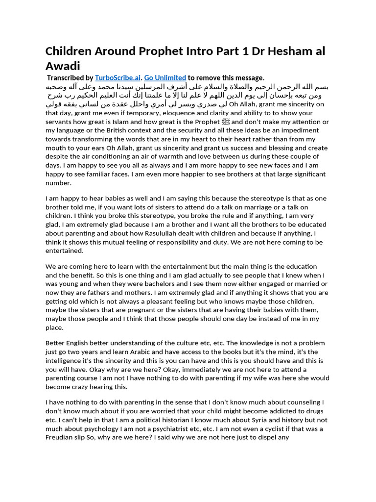 Children Around Prophet Intro Part 1 Dr Hesham Al Awadi | PDF ...