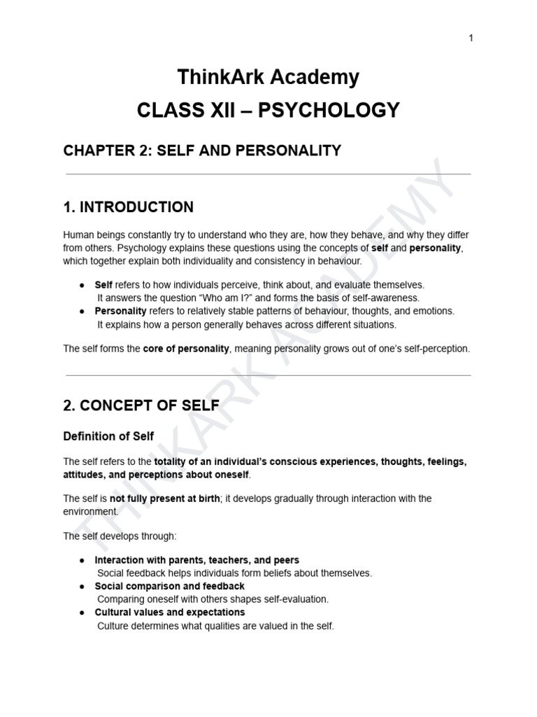 Understanding Self and Personality in Psychology | PDF | Self Concept ...