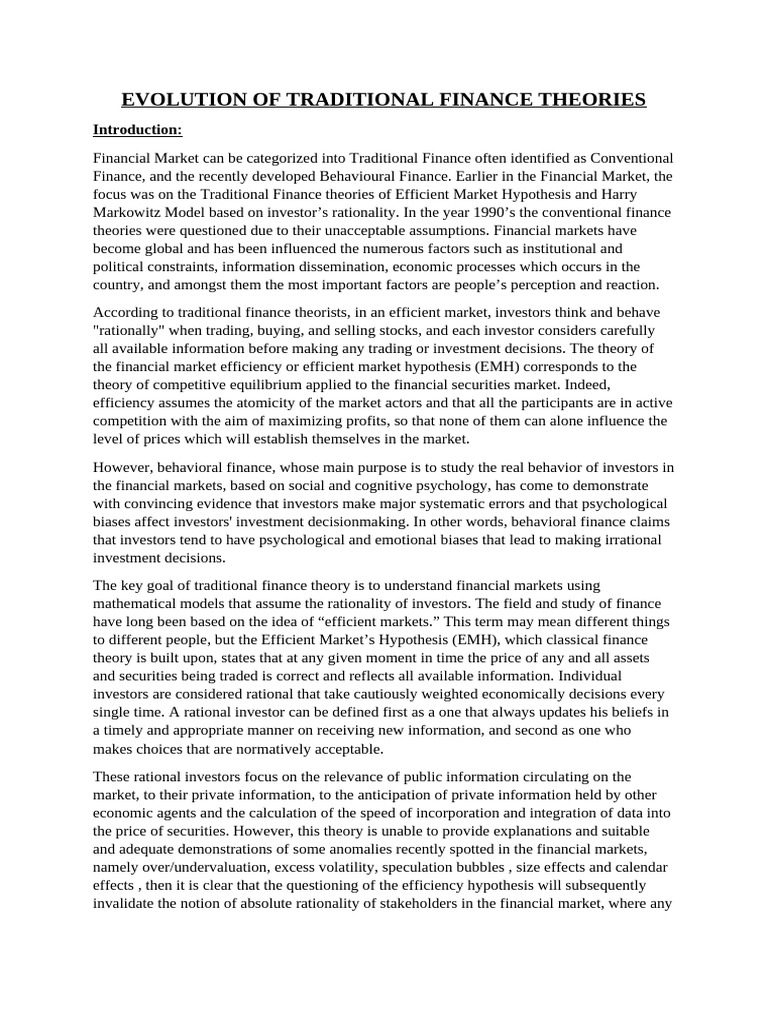 Evolution of Traditional Finance Theories | PDF | Diversification ...