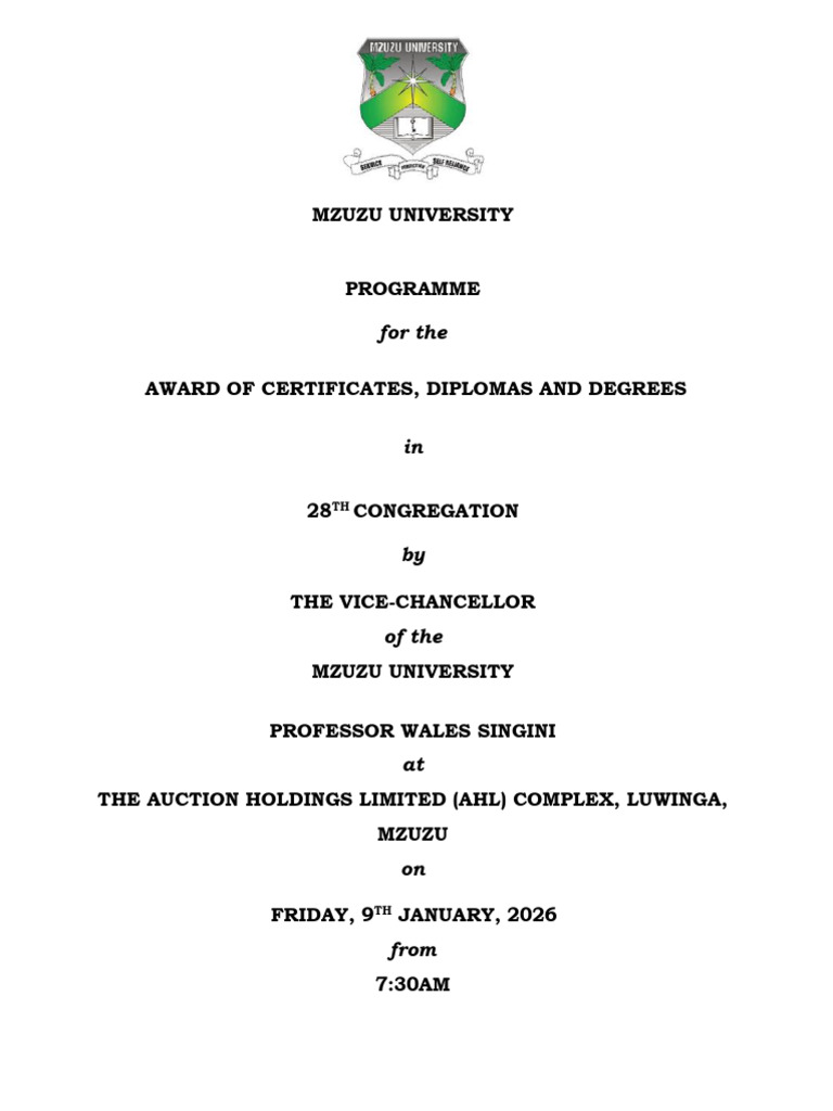 Programme for the 28th Congregation AHL, Luwinga, MZUZU_Without ...