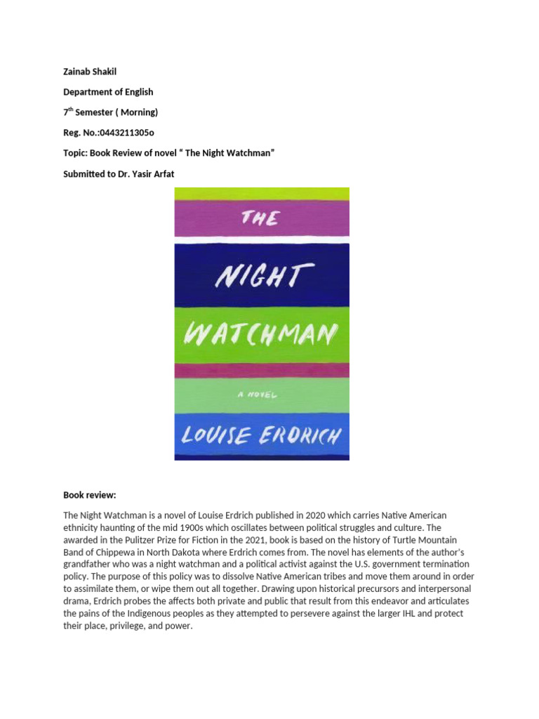 Book Review the Night Watchman by Zainab Shakil | PDF