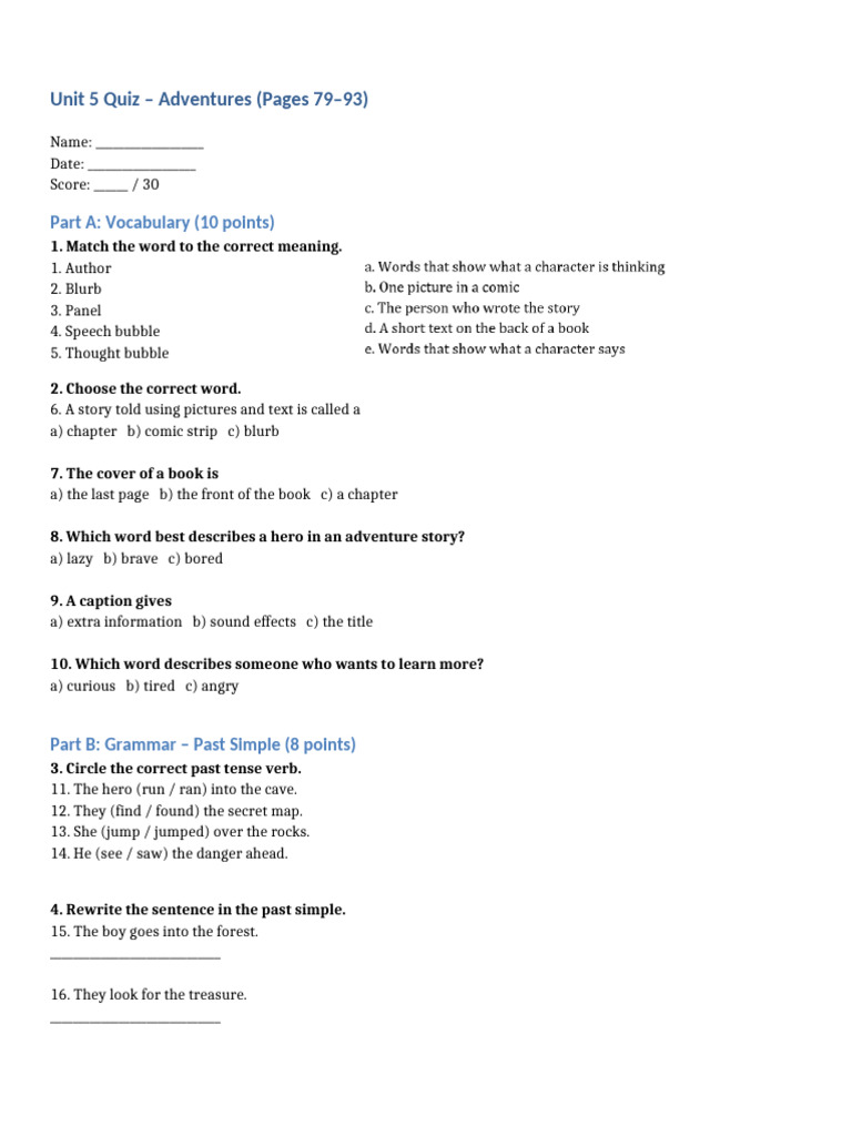 Unit 5 Adventure Quiz & Answers | PDF