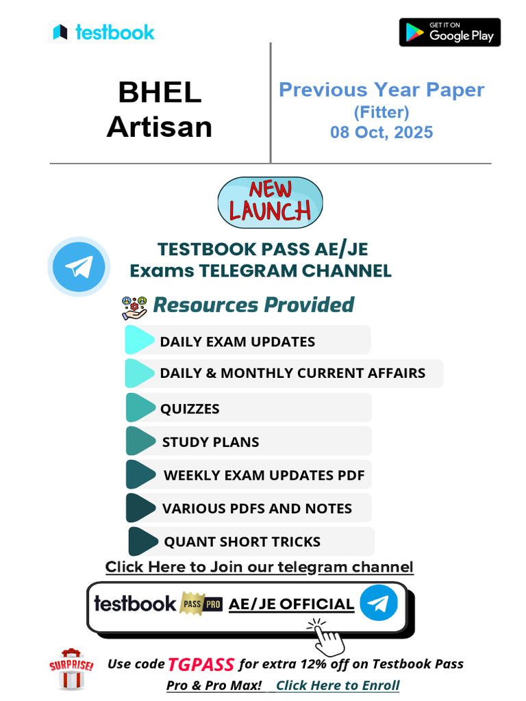 BHEL Artisan (Fitter) Official Paper (Held On_ 08 Oct, 2025) | PDF ...