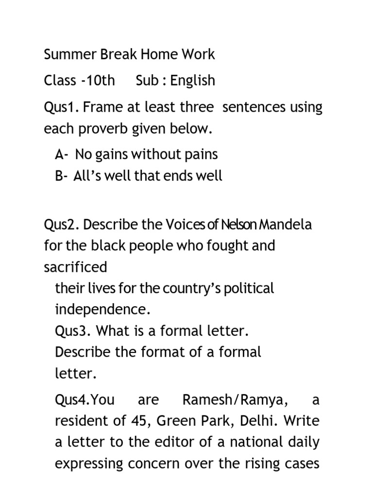 10th Grade English Summer Homework Guide | PDF