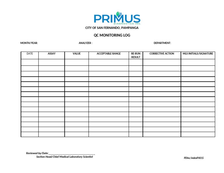 QC Monitoring Sheet - Blank Form | PDF
