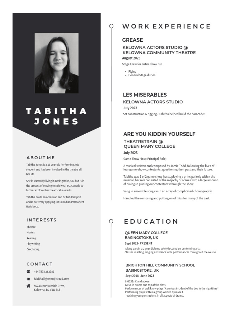 Tabitha - Jones - Resume - v2 CDN | PDF | Entertainment | Theatre
