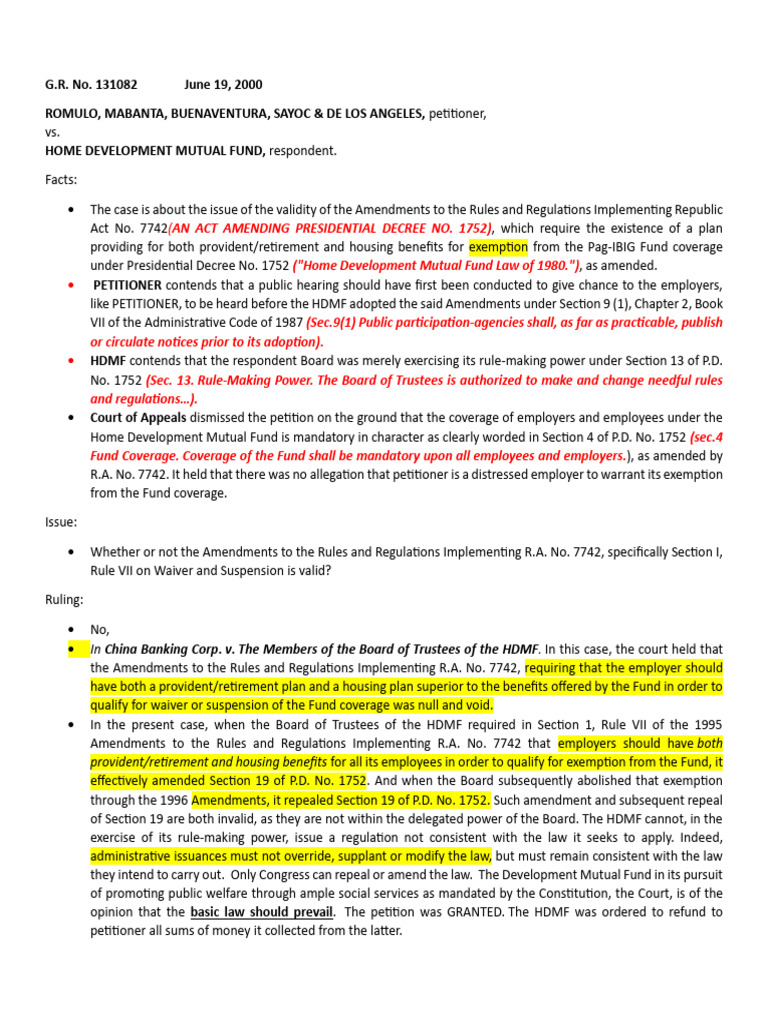 Validity of HDMF Rule Amendments | PDF | Government | Law Of The United ...