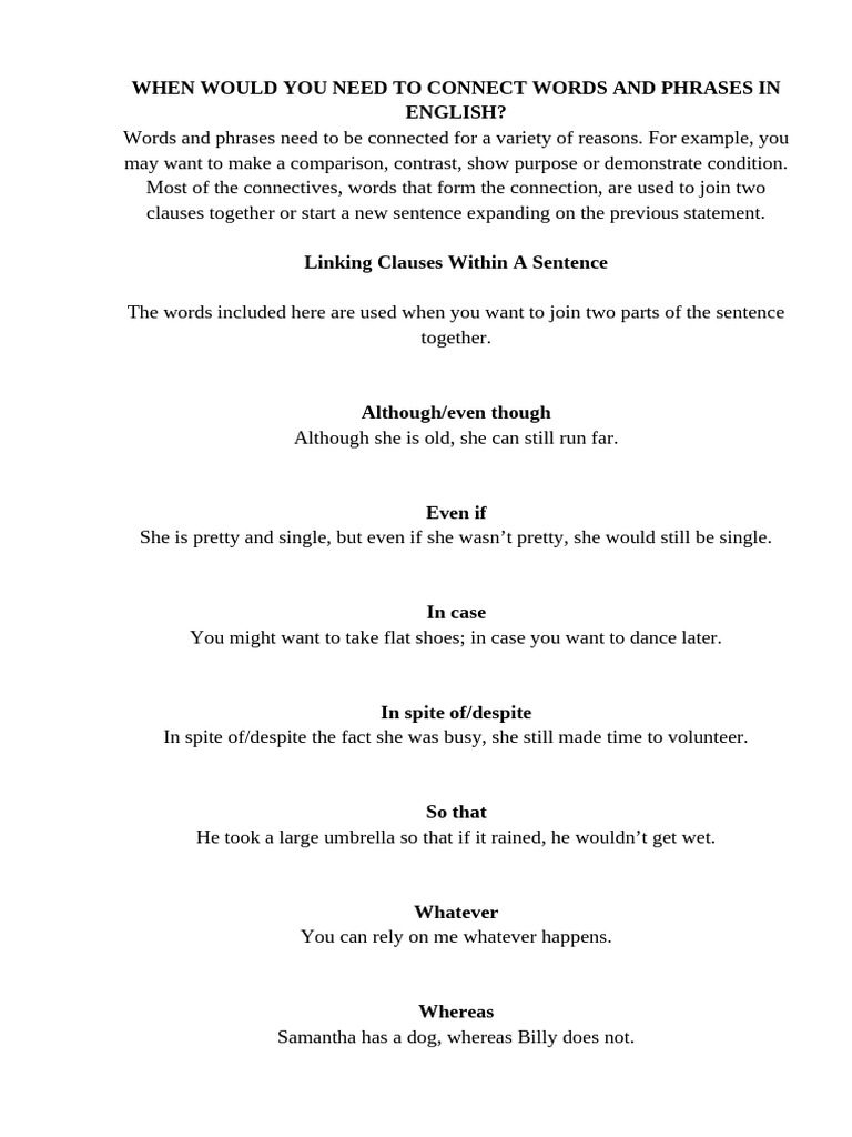 Practice Linking Words | PDF | Sentence (Linguistics) | Language Mechanics