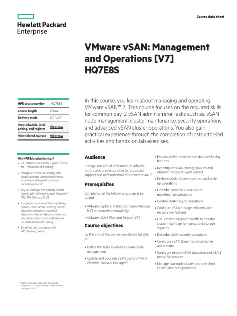 VMware vSAN 7 Management Course Details | PDF | Computer Cluster | Open ...