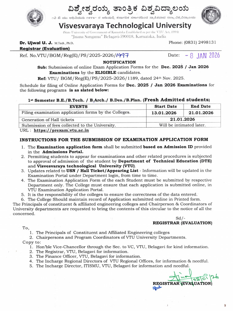 Exam Form 1st Year Freshers | PDF