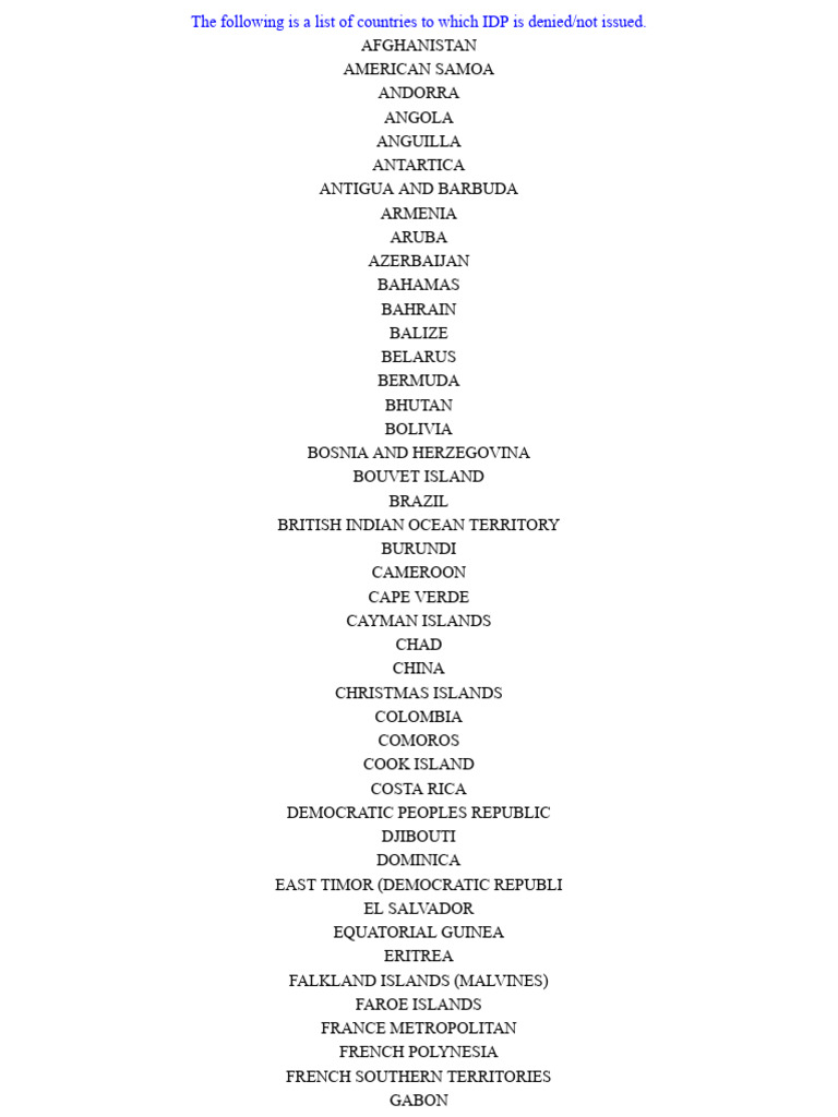 Countries Denied IDP Issuance List | PDF | Government And Personhood ...