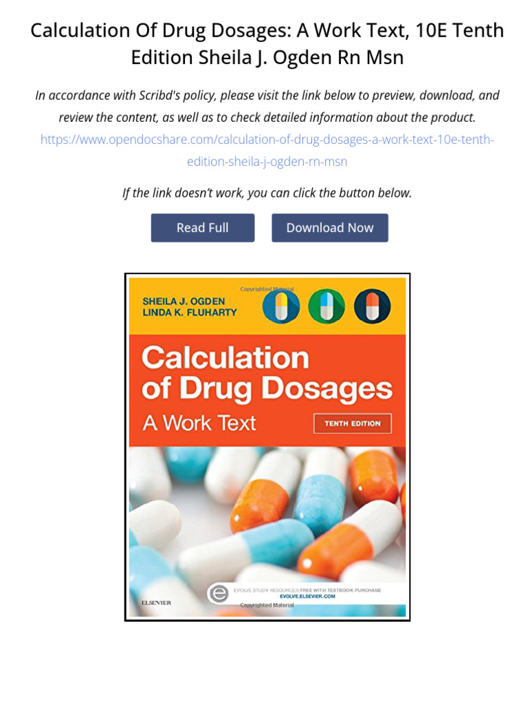 Calculation of Drug Dosages: A Work Text, 10e Tenth Edition Sheila J ...