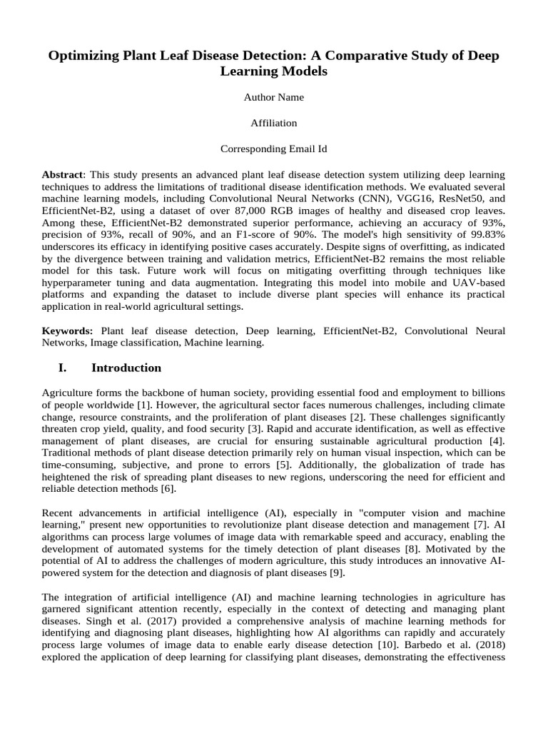 Plant Leaf Disease Detection Final Manuscript | PDF | Deep Learning | Artificial Intelligence