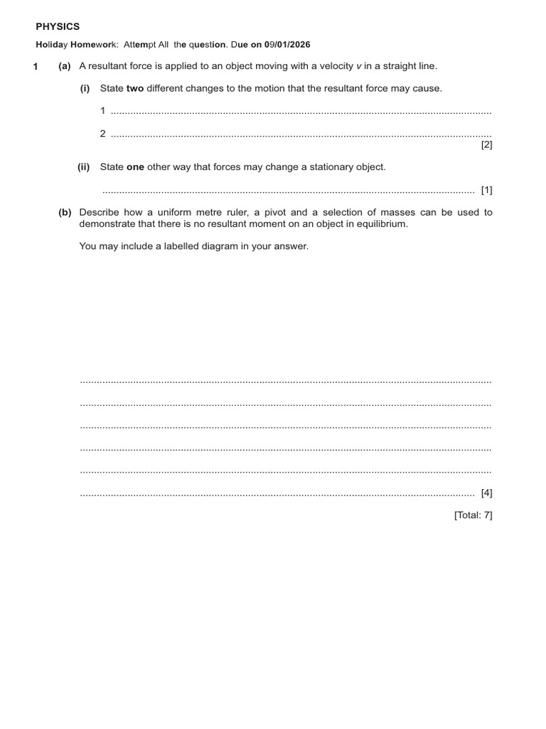 Physics Holiday Homework Guide | PDF | Force | Pressure