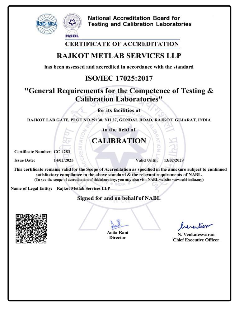 .Rajkot Lab- C NABL Certificate & Scope (2025-2029) | PDF | Calibration