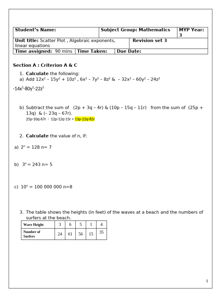Math Revision: Scatter Plots & Equations | PDF | Supply Chain | Mathematics