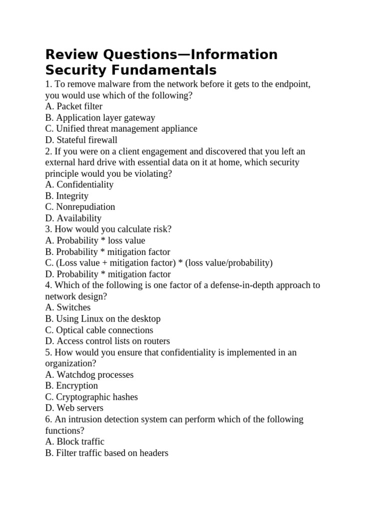 Information Security Fundamentals Quiz | PDF | Security | Computer Security