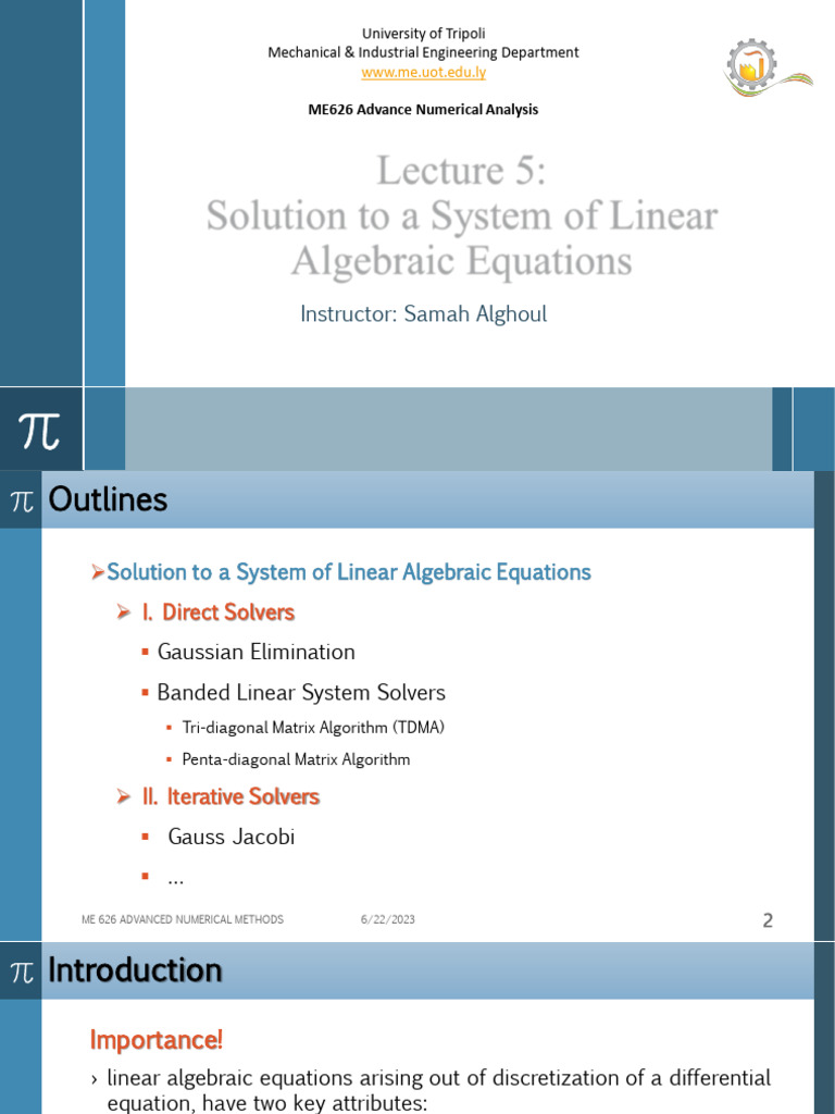 L05 - Solution to a System of Linear Algebraic Equations | PDF ...