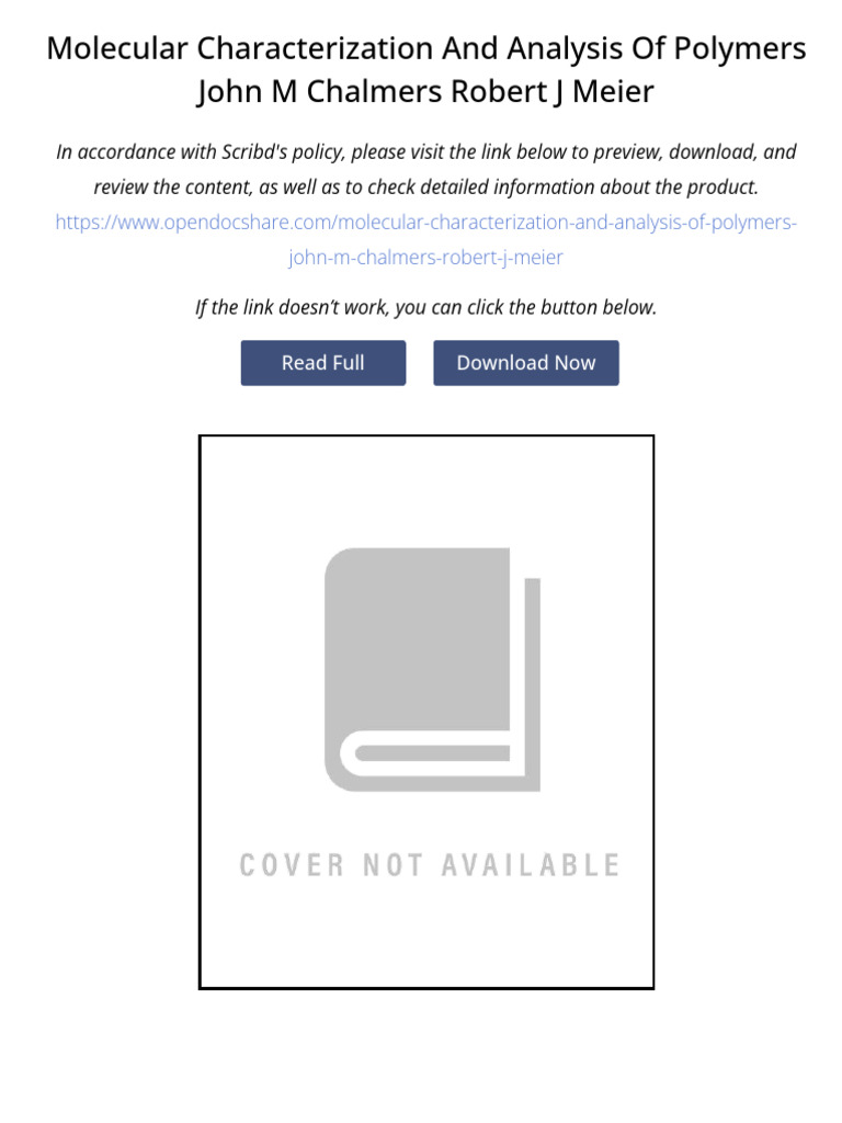 Molecular Characterization And Analysis Of Polymers John M Chalmers ...