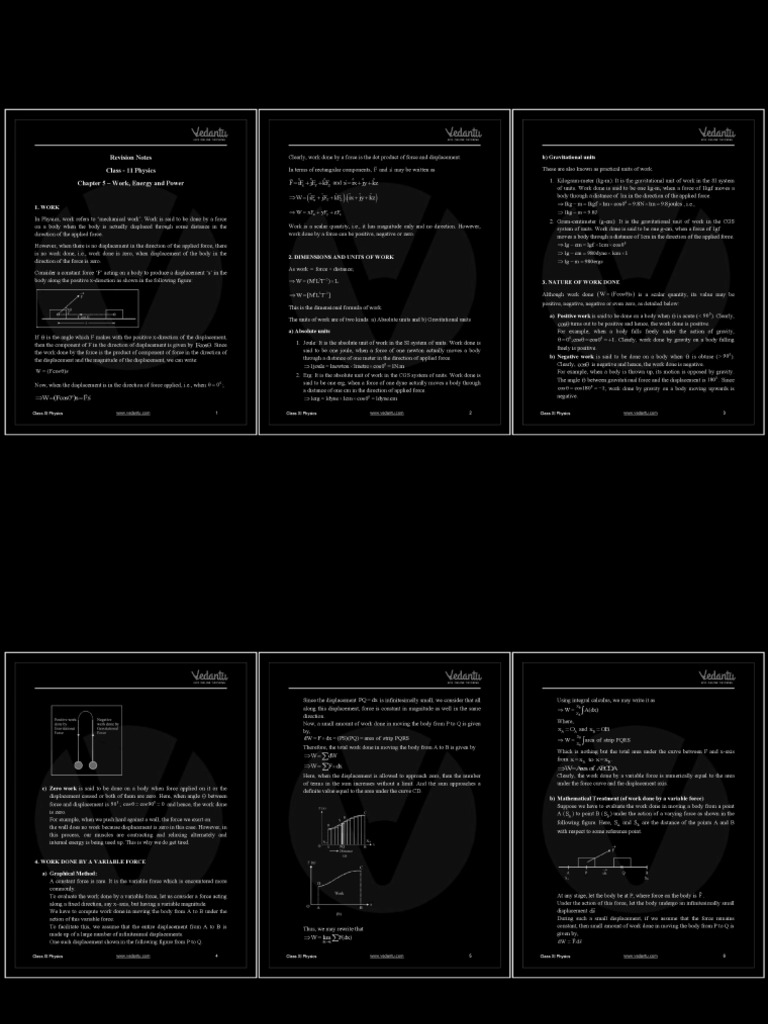 Work Energy and Power Class 11 Physics Notes - Free PDF | PDF