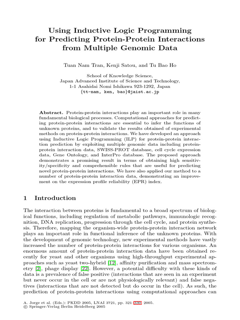 Using Inductive Logic Programming Pdf Protein Protein Interaction
