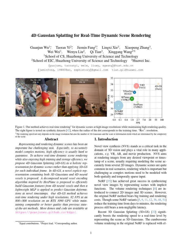 4D Gaussian Splatting for Real-Time Dynamic Scene Rendering | PDF ...