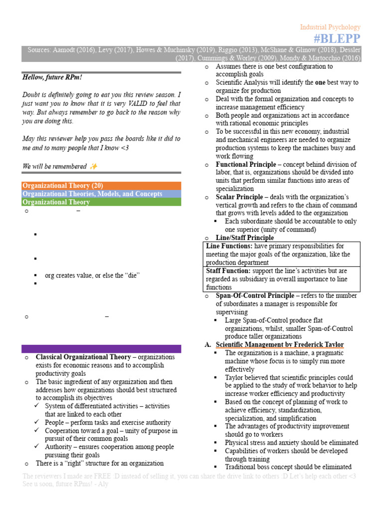 TOS Outline IndusPsych Final (1) | PDF | Goal | Psychology