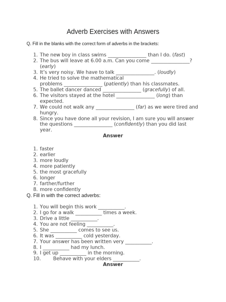 Adverb Exercises with Answers Guide | PDF | Chess Theory | Chess