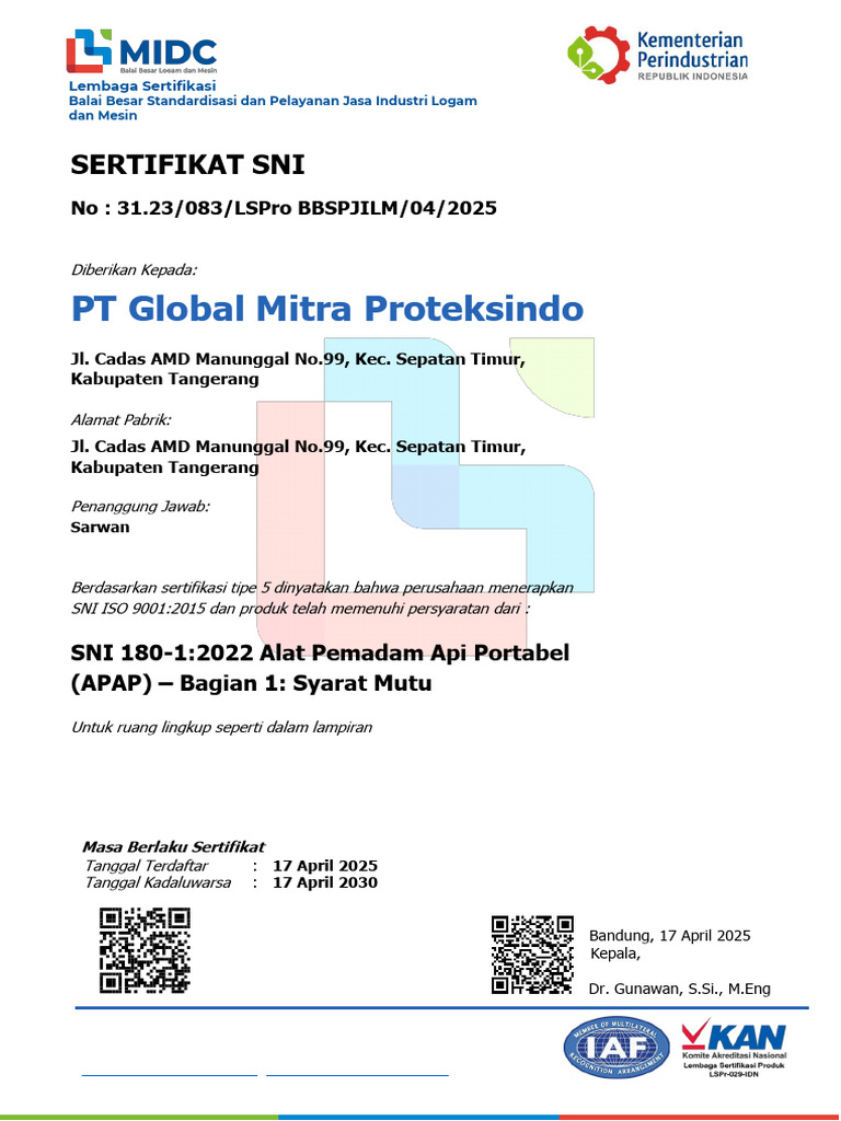 Sertifikat SNI Alat Pemadam Api 2025 | PDF