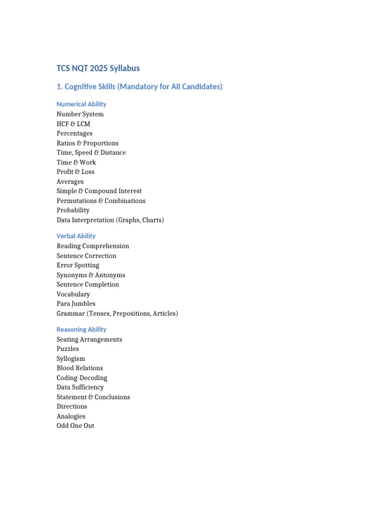 Tcs Nqt 2025 Syllabus Pdf