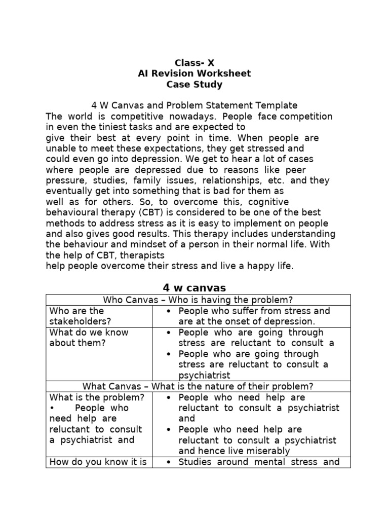 Case Study AI 4w Canvas | PDF | Psychotherapy | Cognitive Behavioral ...