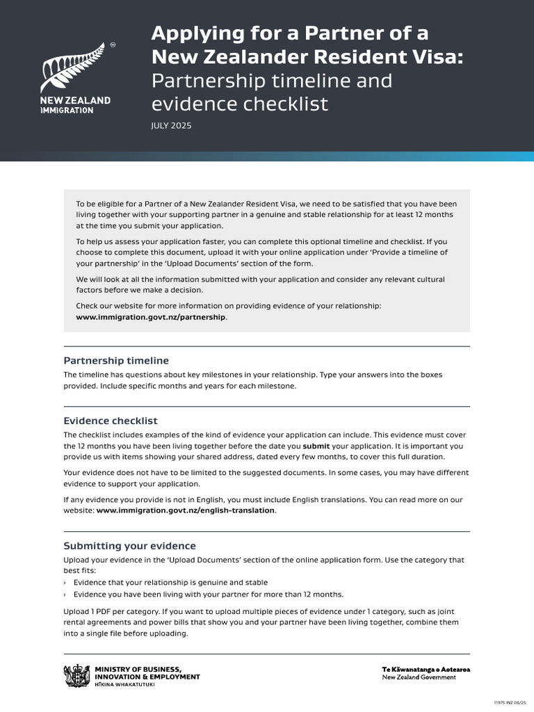 11975 INZ Partnership Evidence Checklist | PDF | Partnership