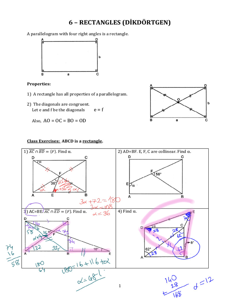 Rectangle Properties and Exercises | PDF