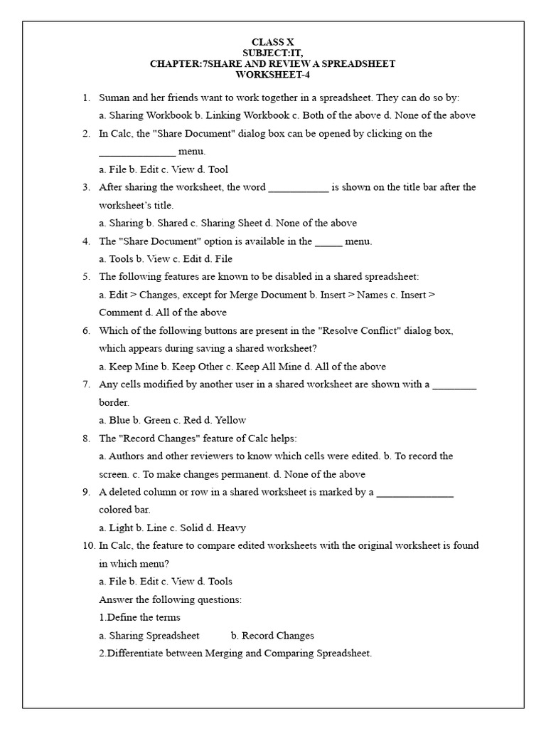 Class x Itwoksheet 4 | PDF