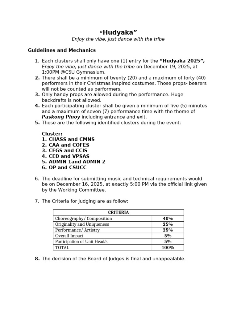 Hudyaka 2025 Dance Competition Guidelines | PDF