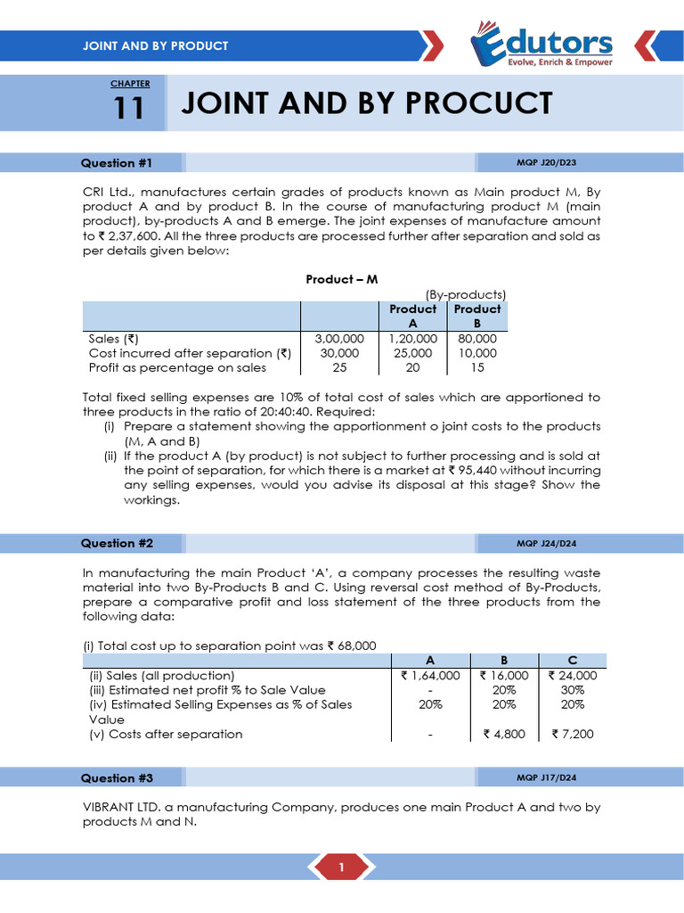 11. Joint & by Product (S) | PDF | Cost | Expense