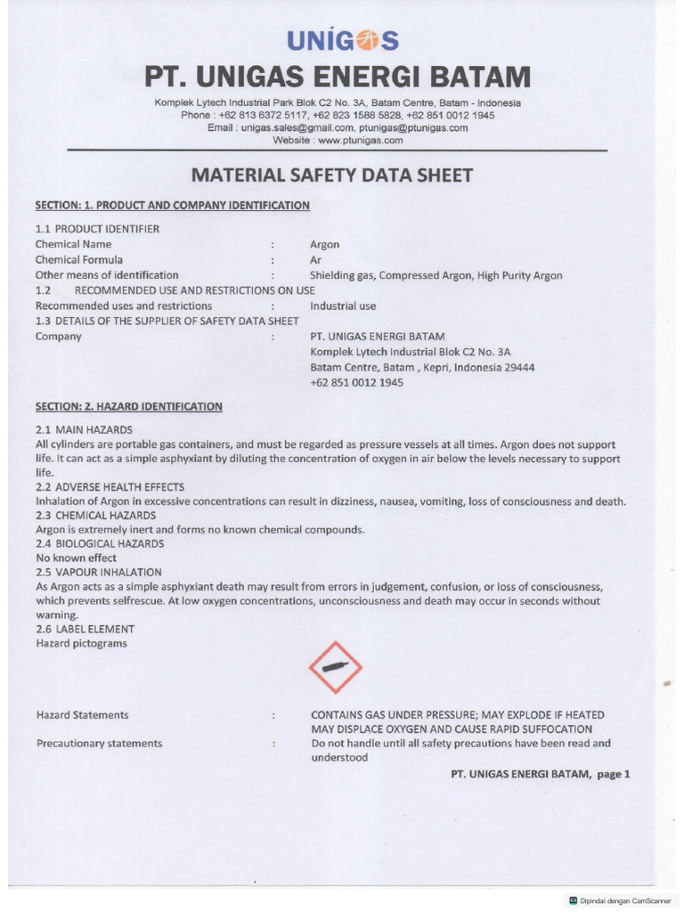 Msds Argon | PDF