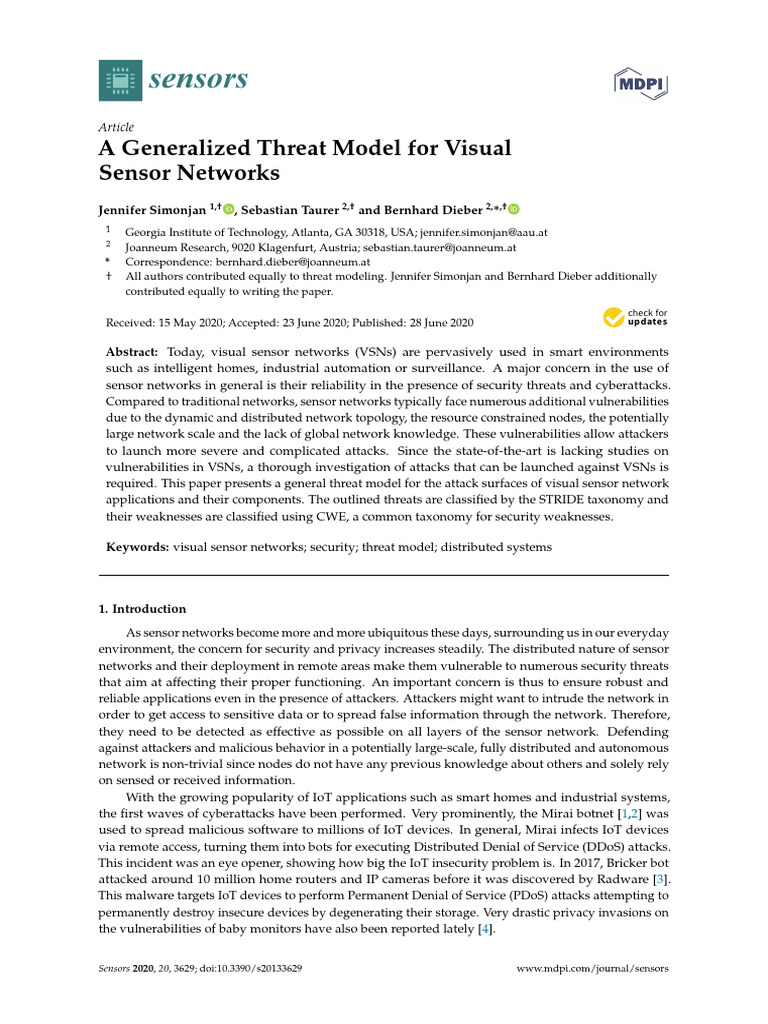 A Generalized Threat Model for Visual Sensor Networks | PDF | Internet ...
