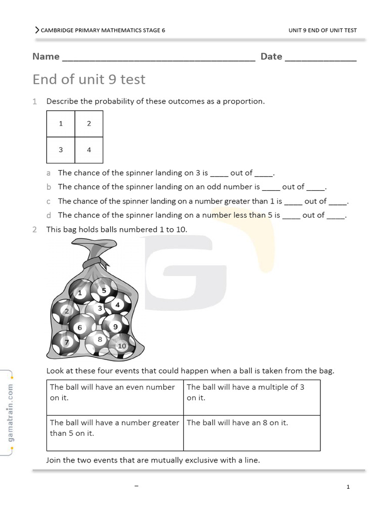 Cambridge Primary Math Stage 6 Test | PDF