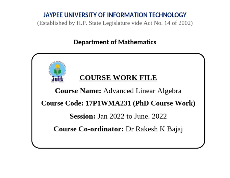 Advanced Linear Algebra Course Overview | PDF