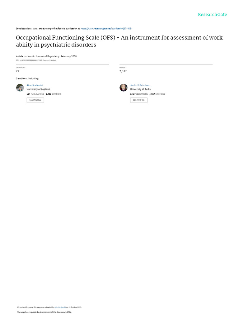 Occupational Functioning Scale for Psychiatry | PDF | Mental Disorder ...