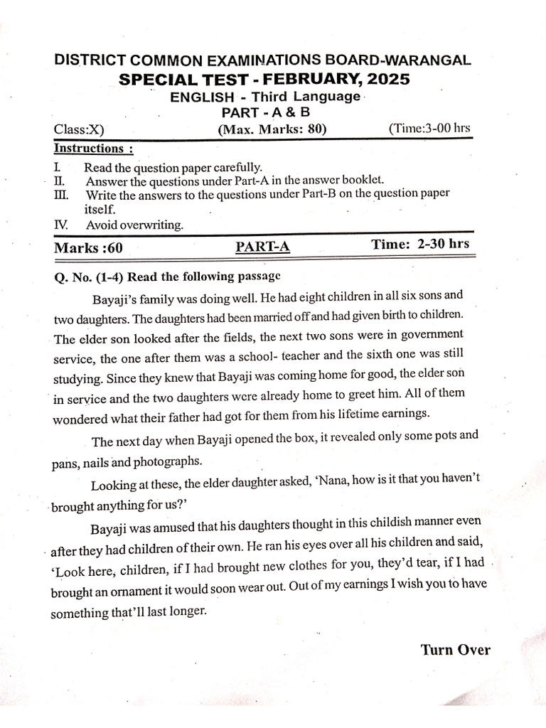 Eng - Govt Special Test QP - Warangal | PDF