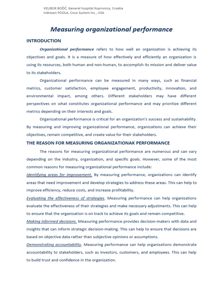Measuring Organizational Performance | PDF | Performance Indicator ...